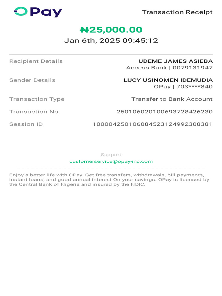 Transaction Receipt for OPay Transfer | PDF