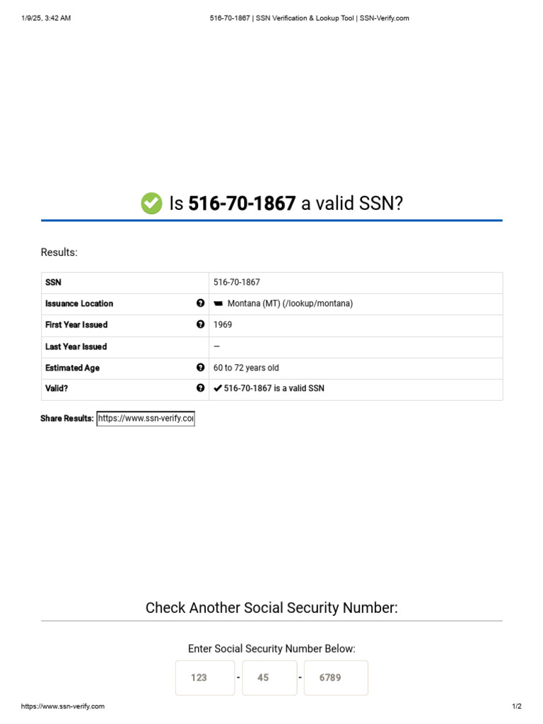 SSN Verification Results for 516-70-1867 | PDF | Social Security Number ...