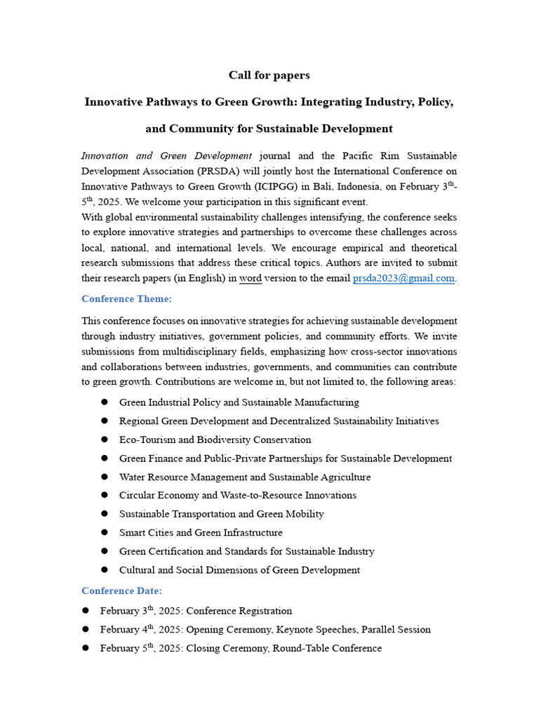 Call for Papers: Green Growth Conference | PDF | Sustainability ...