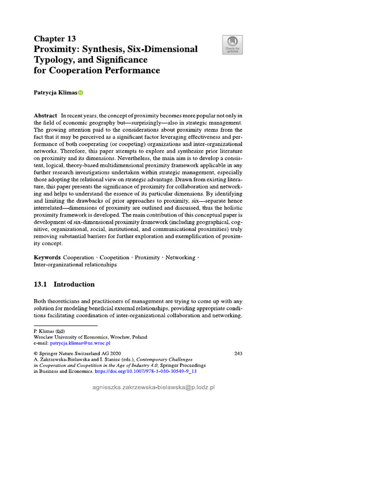 KLIMAS (2020) Proximity - Synthesis, Six-Dimensional Typology, and Significance For Cooperation ...