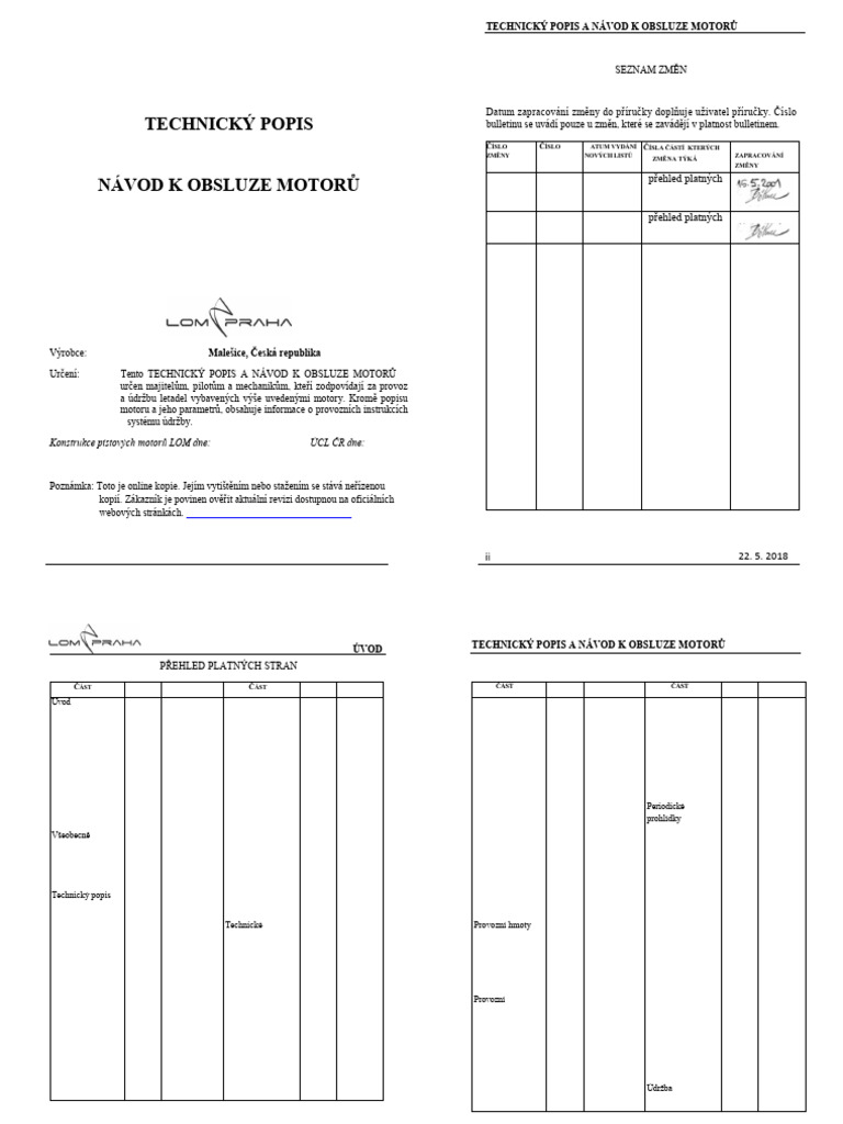 Y5b0d108796da9 Technicky Popis A Navod K Obsluze Motoru Rev02 2018 05 | PDF