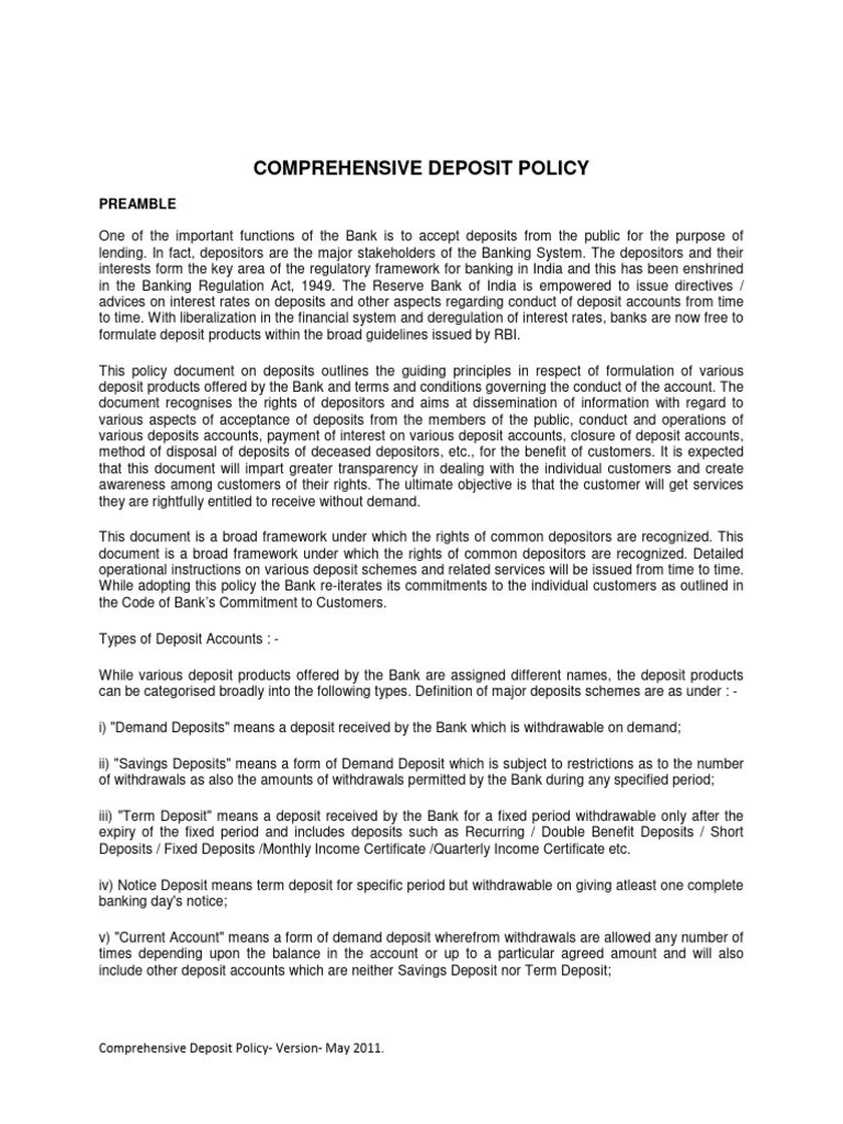 Comprehensive Deposit Policy Overview | PDF | Banks | Deposit Account