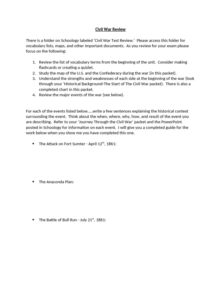 Civil War Test Review | PDF | American Civil War | Cotton