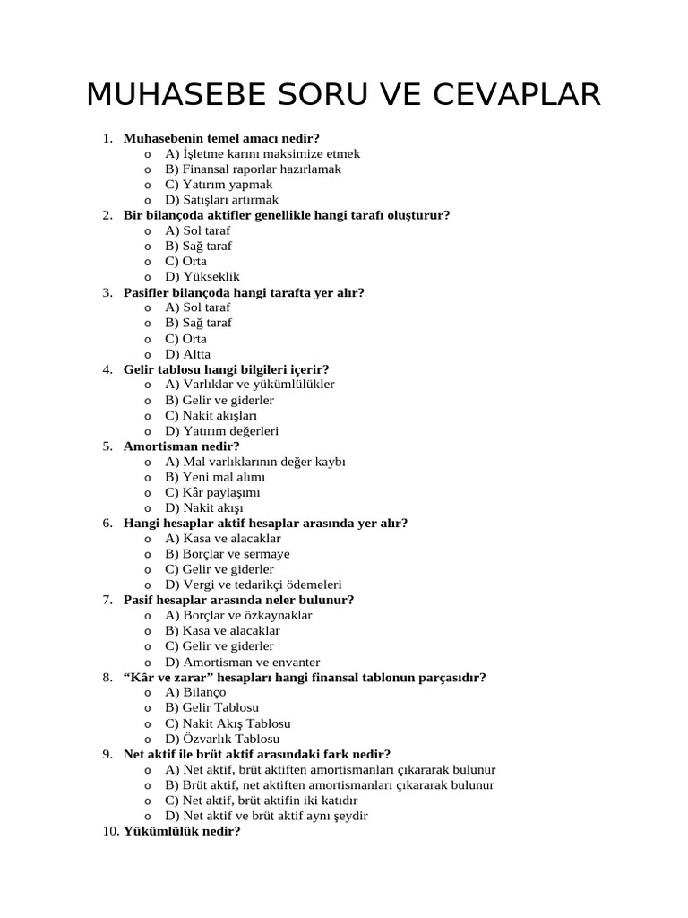 Muhasebe Soru Ve Cevaplar | PDF
