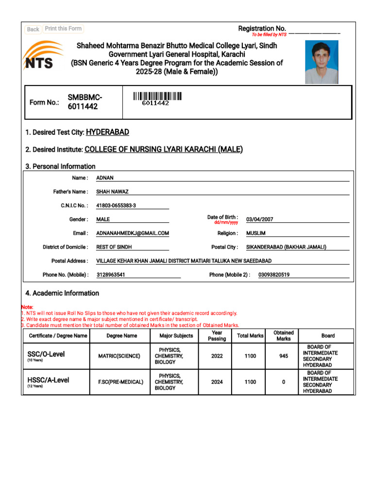 SMBBMC Nursing Program Application Form | PDF | Fee | Payments