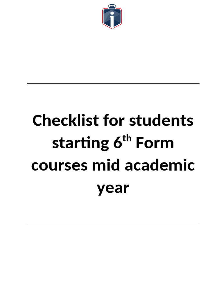 Guidance - Checklist For Students Starting 6th Form Courses Mid ...