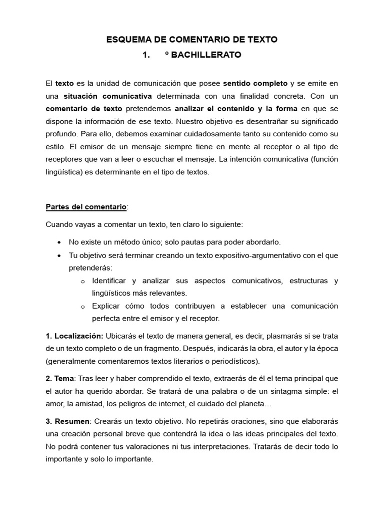 0 Esquema de Comentario de Texto | PDF | Comunicación | Lingüística