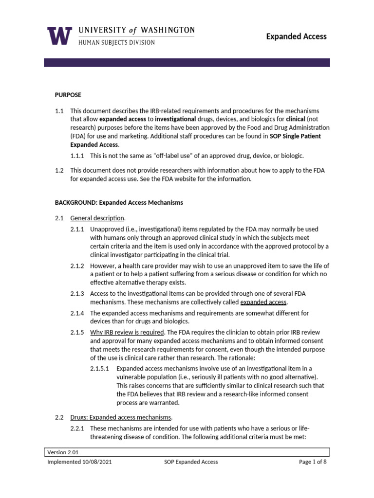 SOP_Expanded_Access_v2.01_2021.10.08 | PDF | Clinical Trial | Food And ...