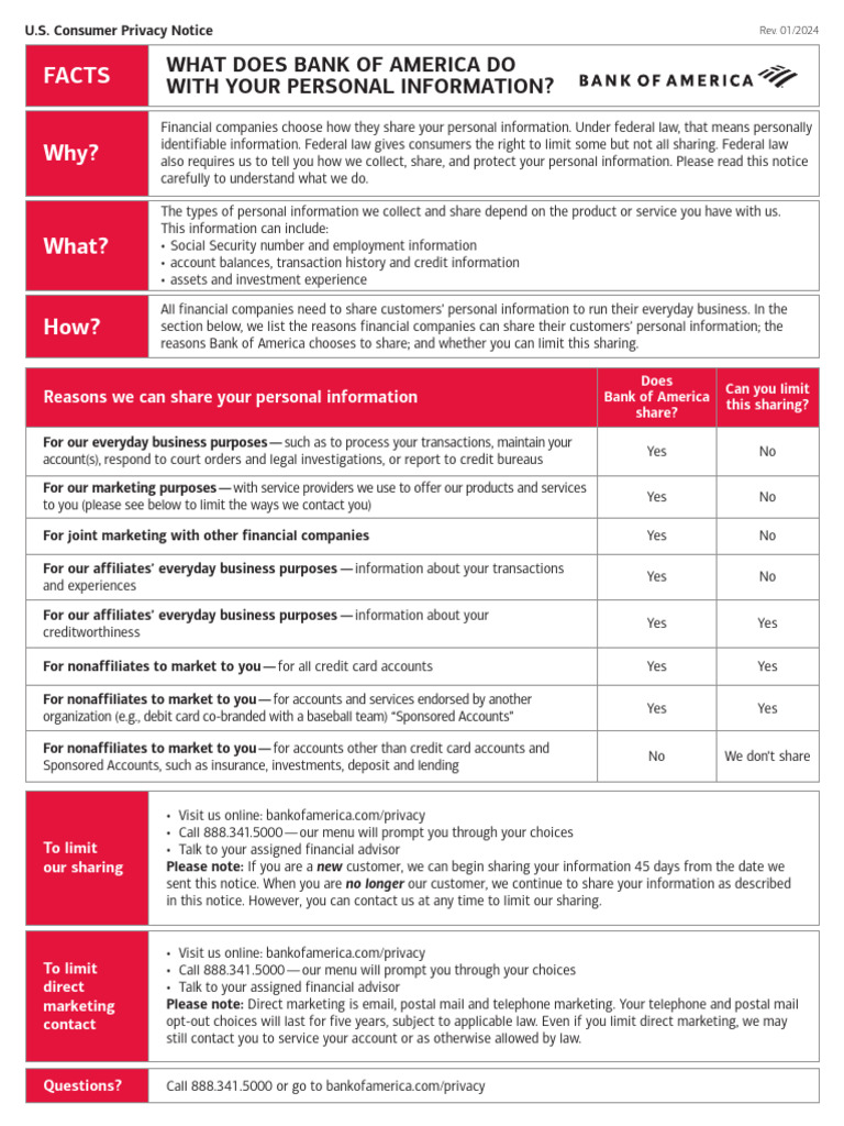 Bank of America Consumer Privacy Notice | PDF | Bank Of America | Banks