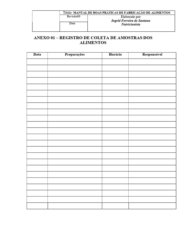 Registro de Coleta de Amostras Alimentares | PDF