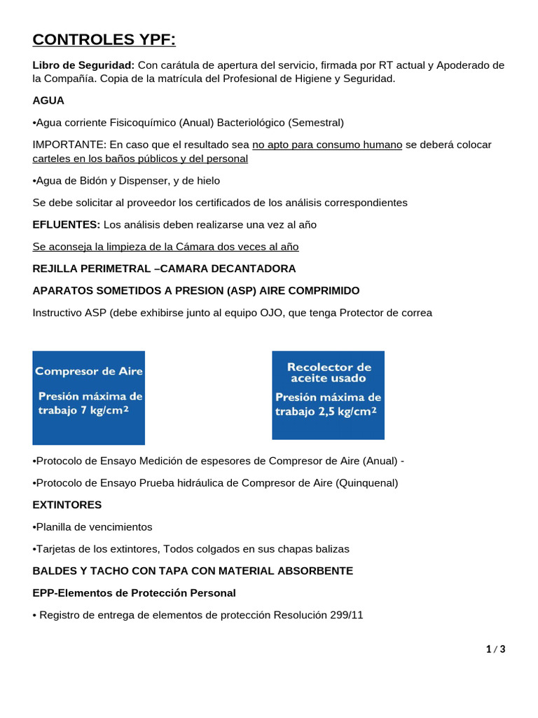 CONTROLES Basicos YPF | PDF