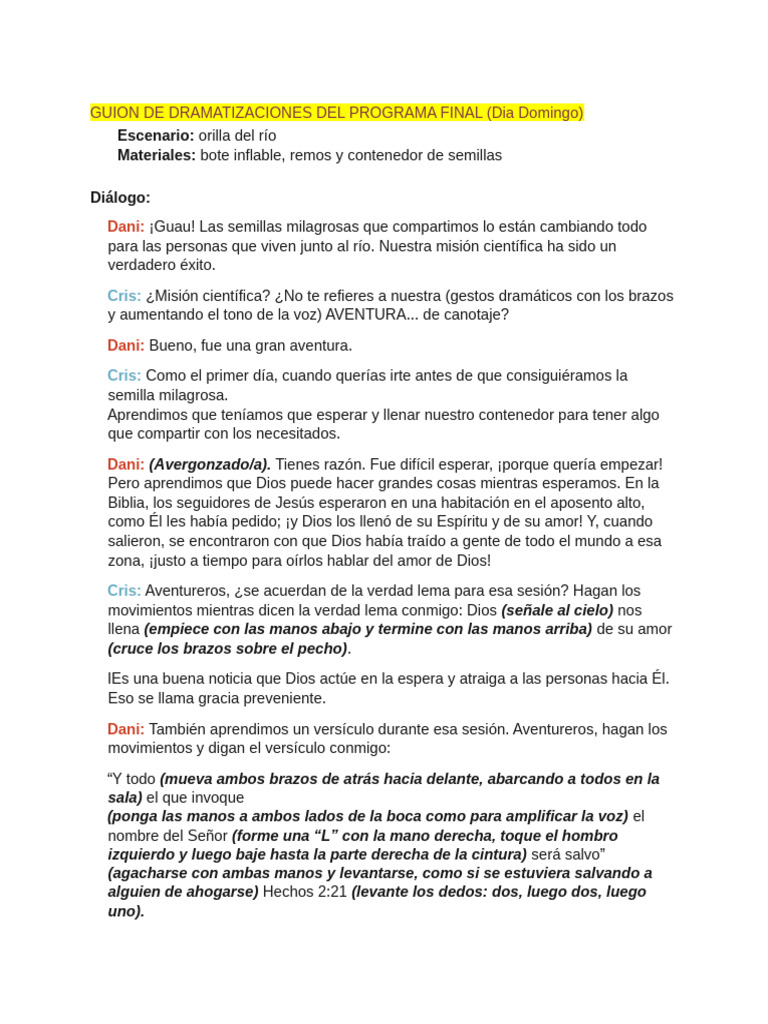 GUION de dramatizaciones DEL PROGRAMA FINAL | PDF | Amor | Jesús
