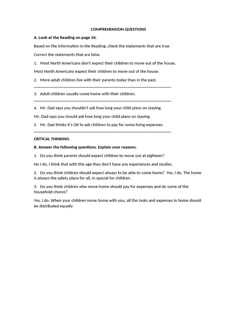 Reading Comprehension Questions | PDF