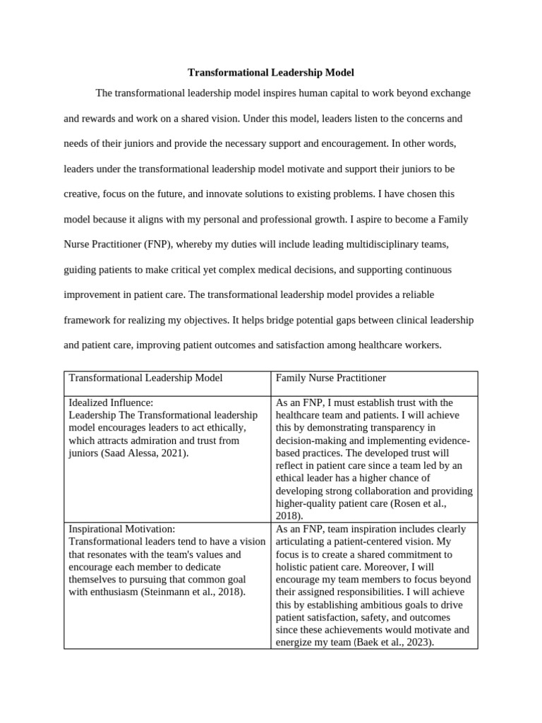 Transformational Leadership in Nursing | PDF | Transformational ...