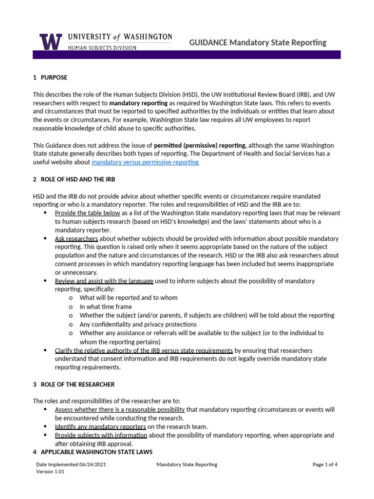 Washington State Mandatory Reporting Guide | PDF | Child Abuse | Nursing