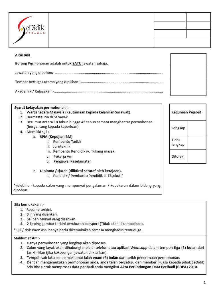 HR - 04 - Borang Permohonan Kerja-Pdpa | PDF