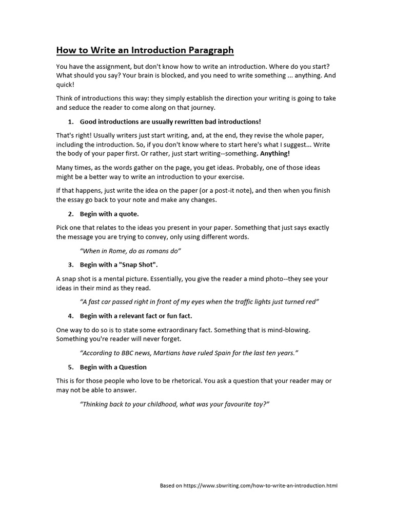 Writing Effective Intro Paragraphs | PDF