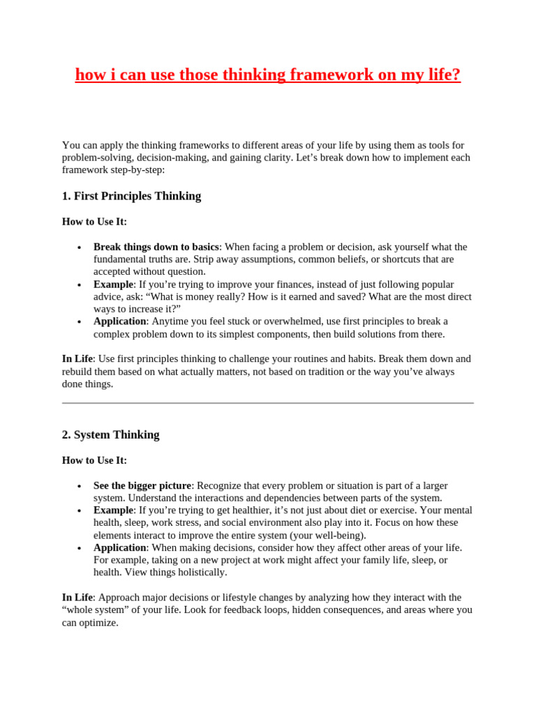 Applying Thinking Frameworks to Life | PDF | Risk | Decision Making