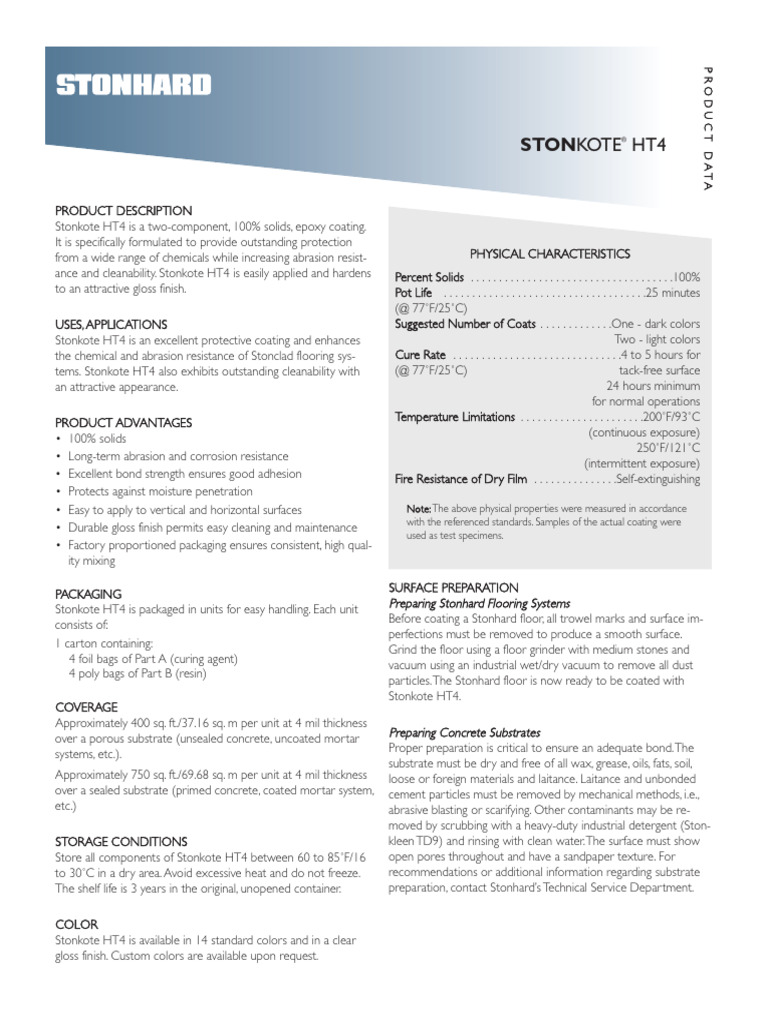 Stonkote ht4 Product Data | PDF | Concrete | Coating