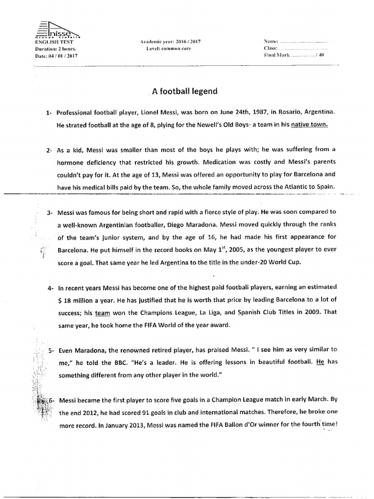 Test 3 Model 3 English Common Core First Term | PDF