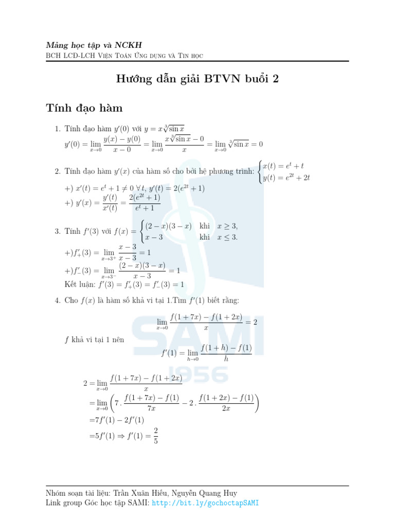 Giai Tich 1 Huong Dan Giai BTVN Buoi 2 (Cuuduongthancong - Com) | PDF