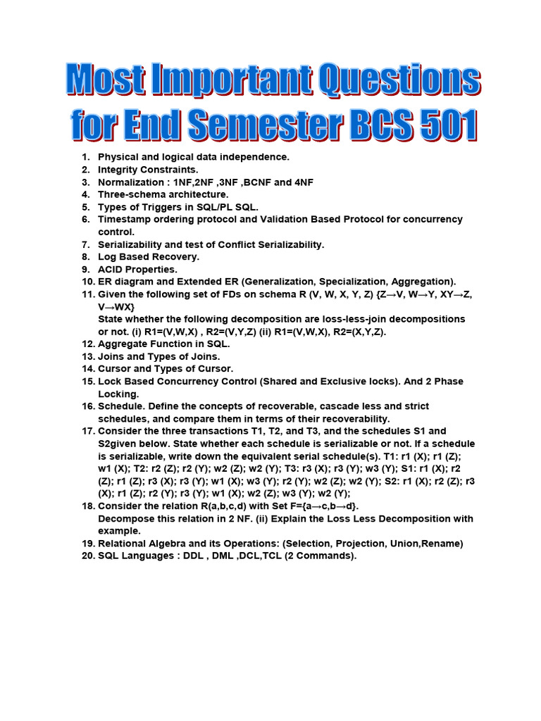 Imporatant Questions DBMS End Semester | PDF