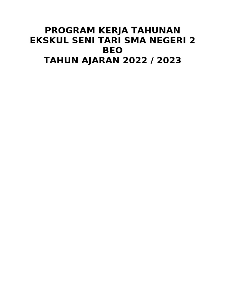 Program Kerja Tahunan Ekskul Seni Tari Sma Negeri 2 Beo | PDF