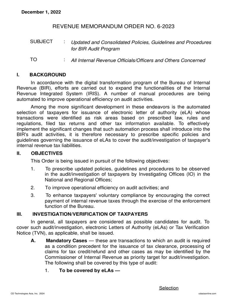 Updated and Consolidated Policies, Guidelines and Procedures for BIR ...