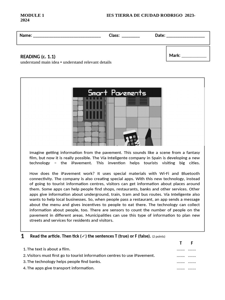 Adaptado Exam Module 1 - Reading & Listening | PDF