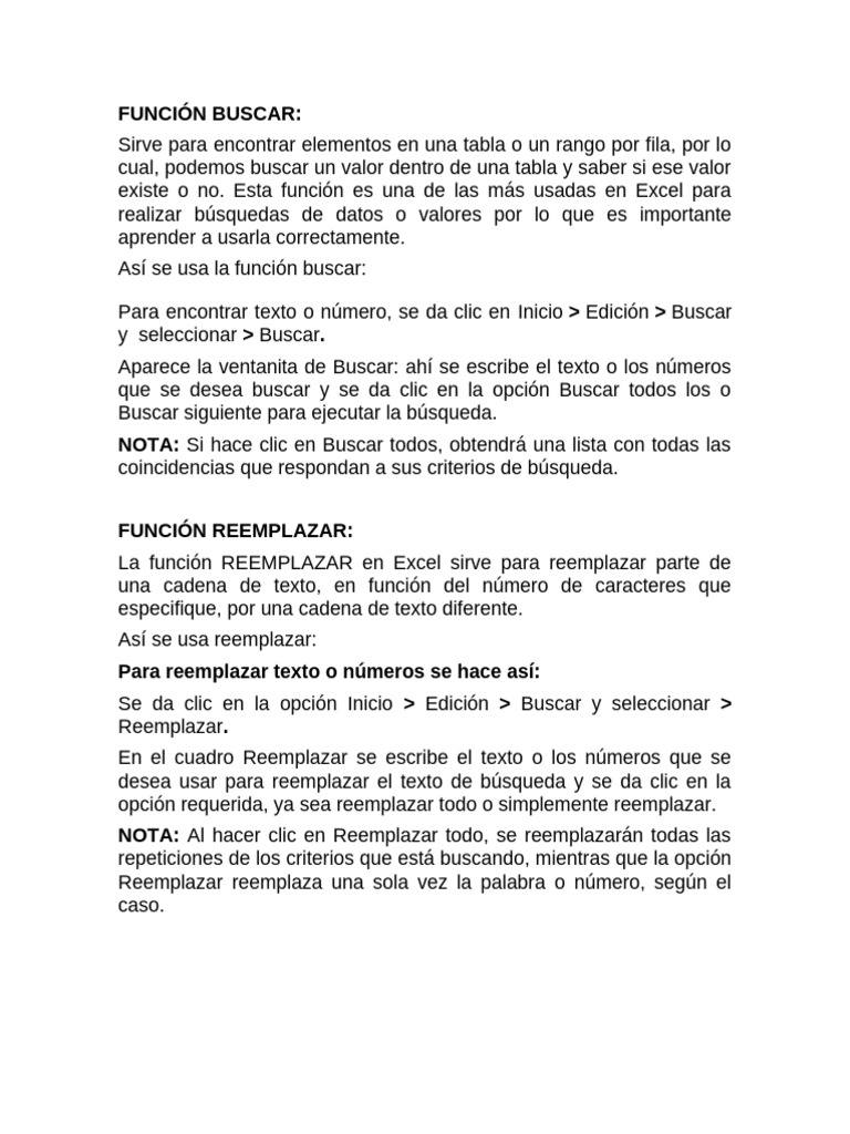 Funciones Buscar y Reemplazar en Excel | PDF