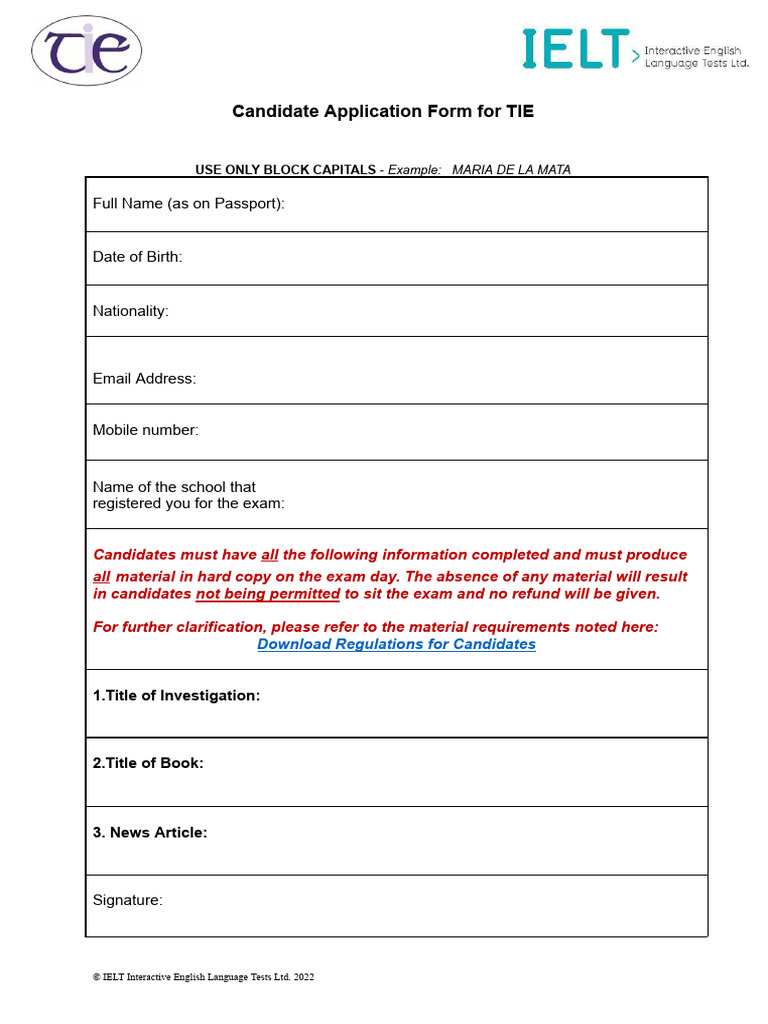 Blank Candidate Application Form 2023 | PDF