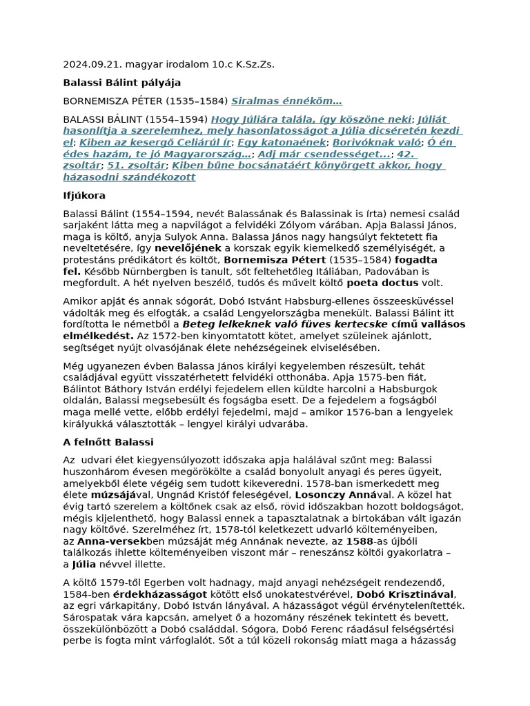 2024.09.21. Magyar Irodalom 10.c K.SZ - Zs. | PDF