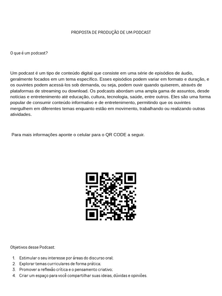 PROPOSTA DE PRODUÇÃO DE UM PODCAST PDF - Docx - 20240403 - 193430 ...