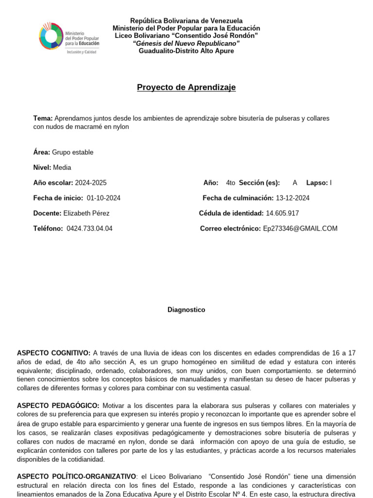 Elizabeht Pérez Grupo Estable 2024-2025 | PDF | Aprendizaje | Pedagogía