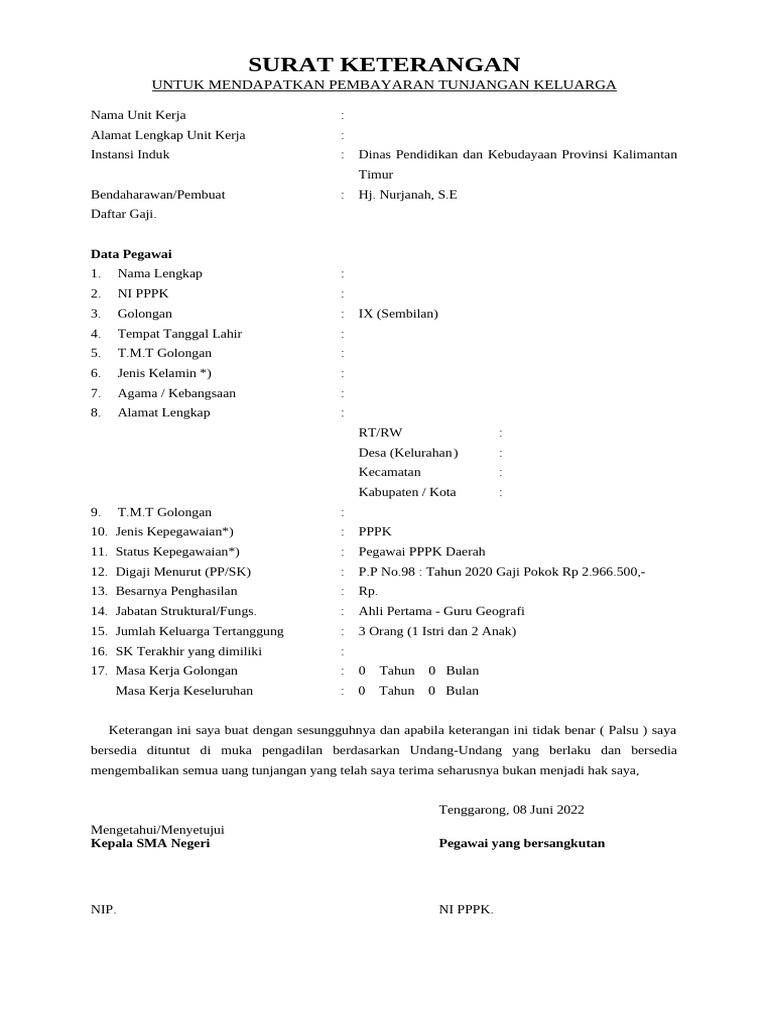 Lampiran Surat Pemberkasan Gaji PPPK Tahap 1 Model D | PDF