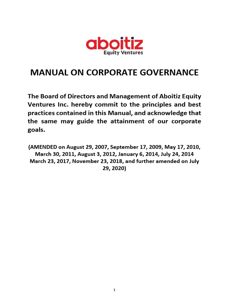 AEV Amended CG Manual 2020 Amendments Signed | PDF | Regulatory ...