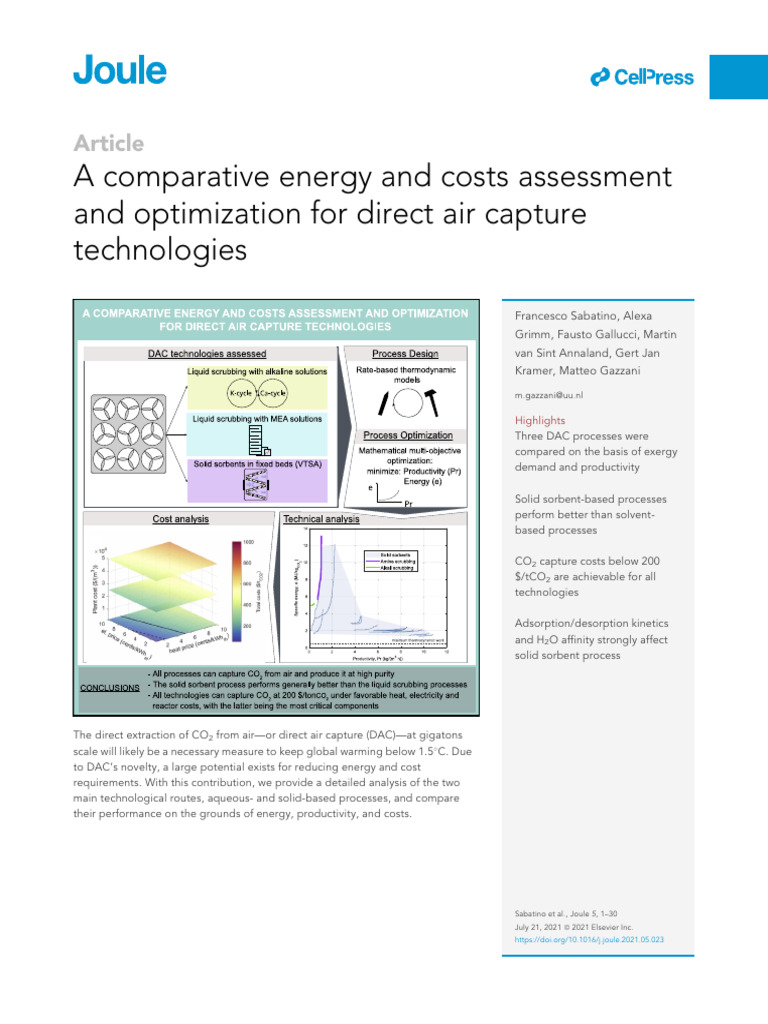 DAC Technologies: Energy & Cost Analysis | PDF | Climate Change | Chemistry