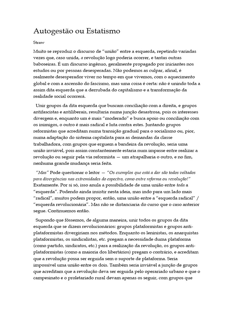 Autogestão Ou Estatismo-1 | PDF | Estado | Socialismo