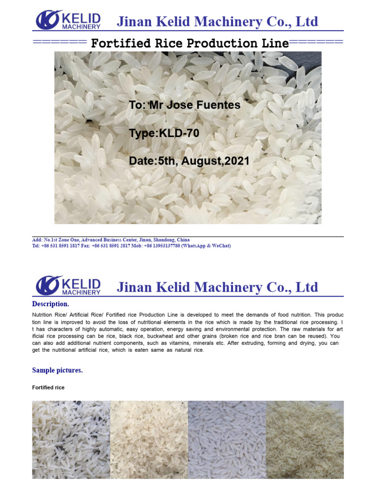 Fortified Rice Production Line Overview | PDF | Rice | Extrusion