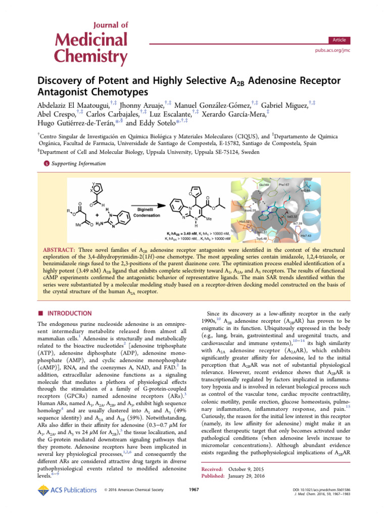 El Maatougui Et Al 2016 Discovery of Potent and Highly Selective A2b ...