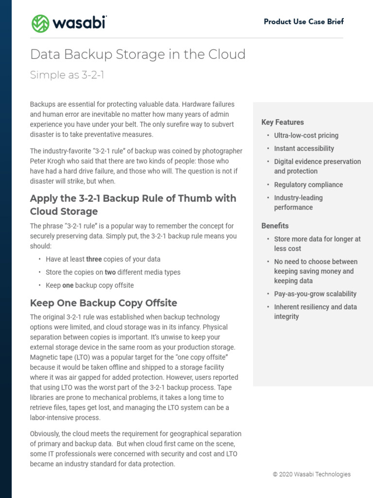 Data Backup Storage in the Cloud Product Use Case Brief | PDF | Backup | Computer Data Storage