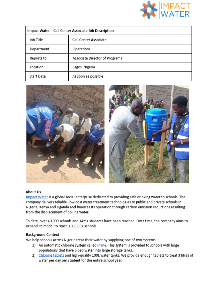 NG Call Center Associate JD | PDF | Call Centre | Water