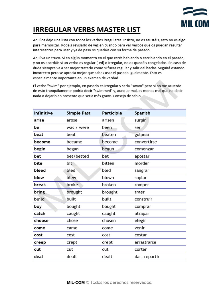 Verbos Irregulares Completo | PDF | Semantic Units | Language Mechanics