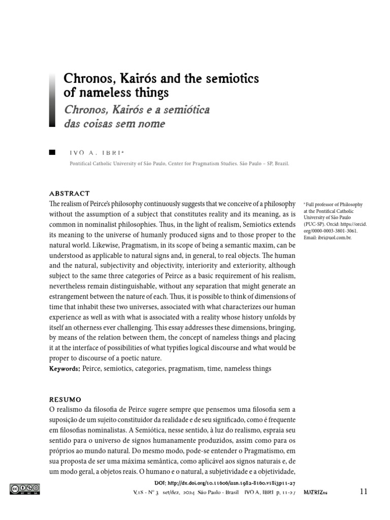 Matrizes 18.3 01 Chronos Kairos Semioetica EN 3P | PDF | Charles Sanders Peirce | Pragmatism