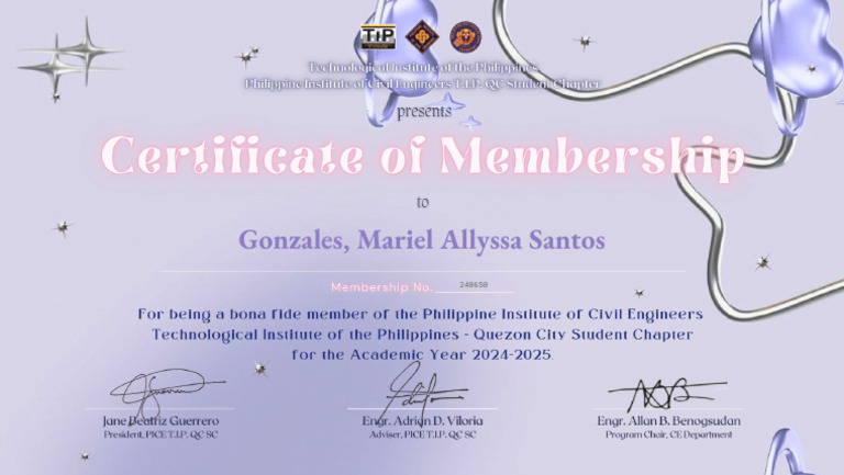 Pice - Certificate of Membership 2024 - 2025 | PDF