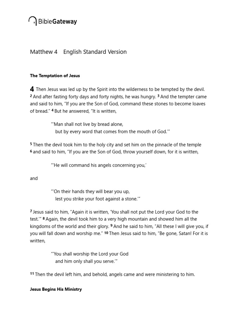 Matthew 4 ESV - The Temptation of Jesus - Then Jesus | PDF | New ...