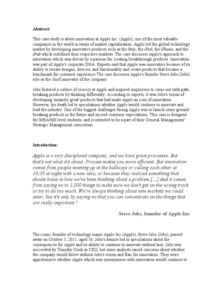 Case Study of Apple | PDF | Apple Inc. | Innovation