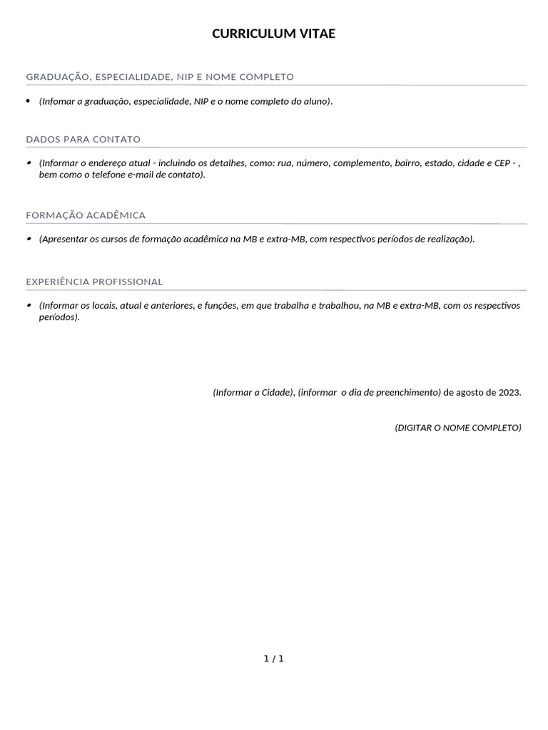 Modelo de Currículo Vitae Completo | PDF
