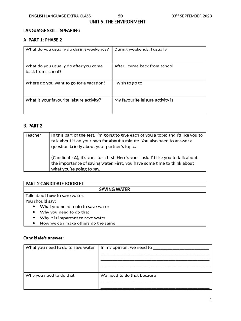 WORKSHEET SPEAKING SPM | PDF