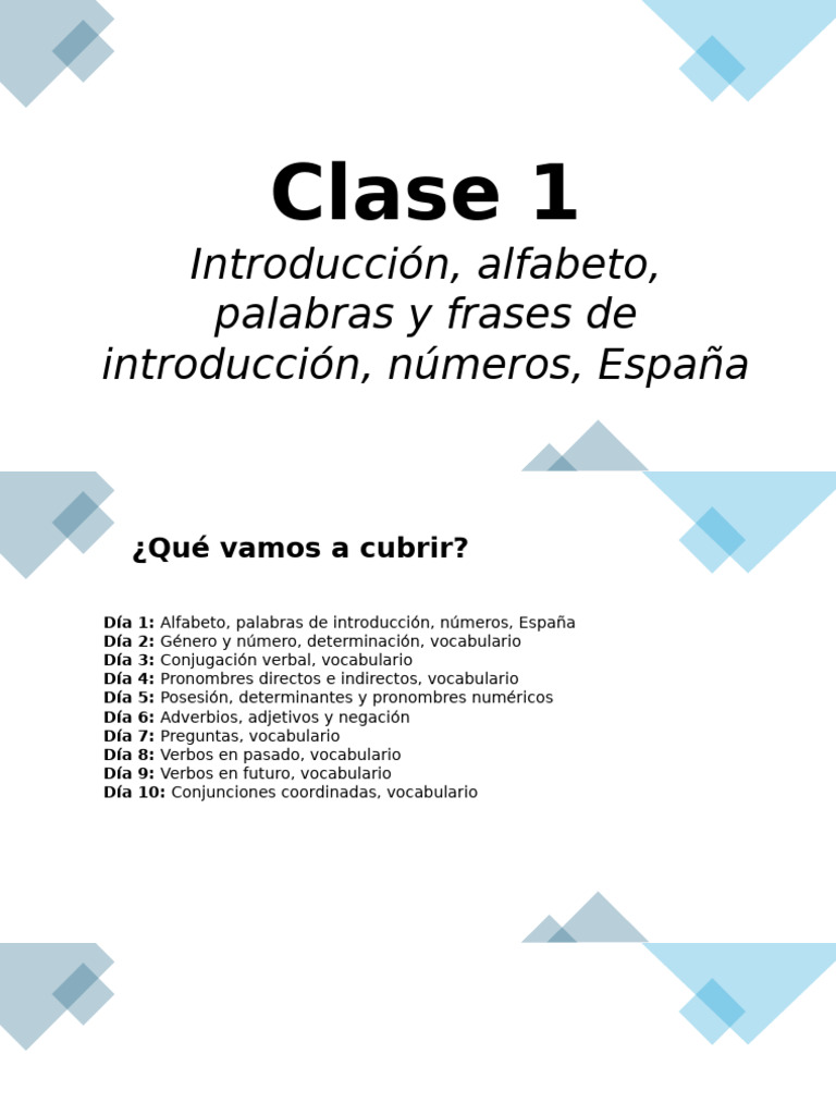 Clases de Español: Alfabeto y Números | PDF | Gramática | Unidades ...
